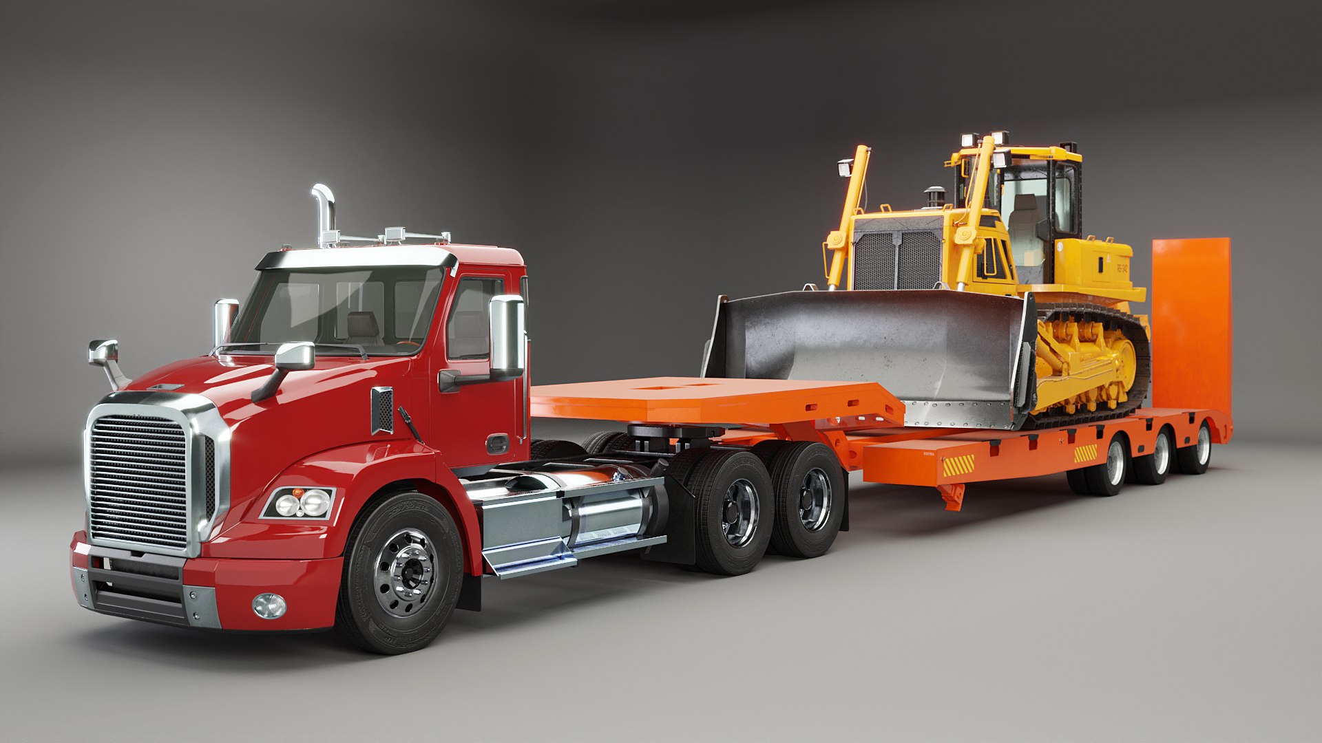 Generic Semi Truck and Low Loader Trailer with Bulldozer 3D ...