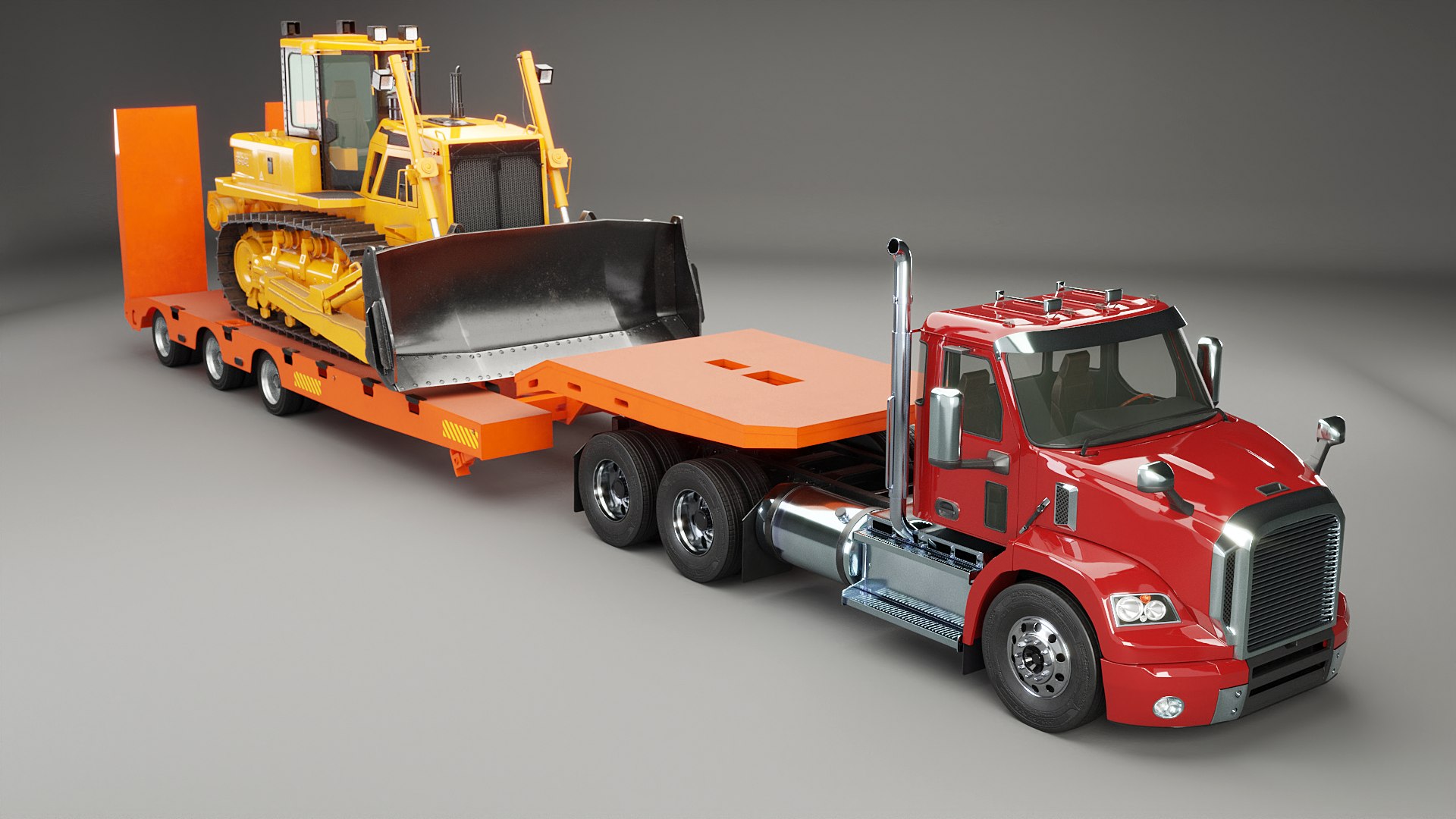 Generic Semi Truck And Low Loader Trailer With Bulldozer 3D ...