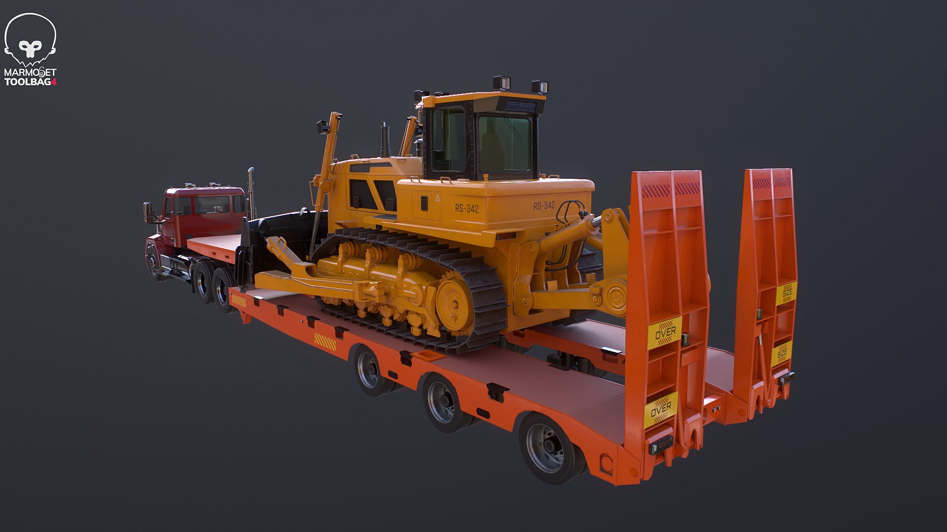 Generic Semi Truck And Low Loader Trailer With Bulldozer 3D ...