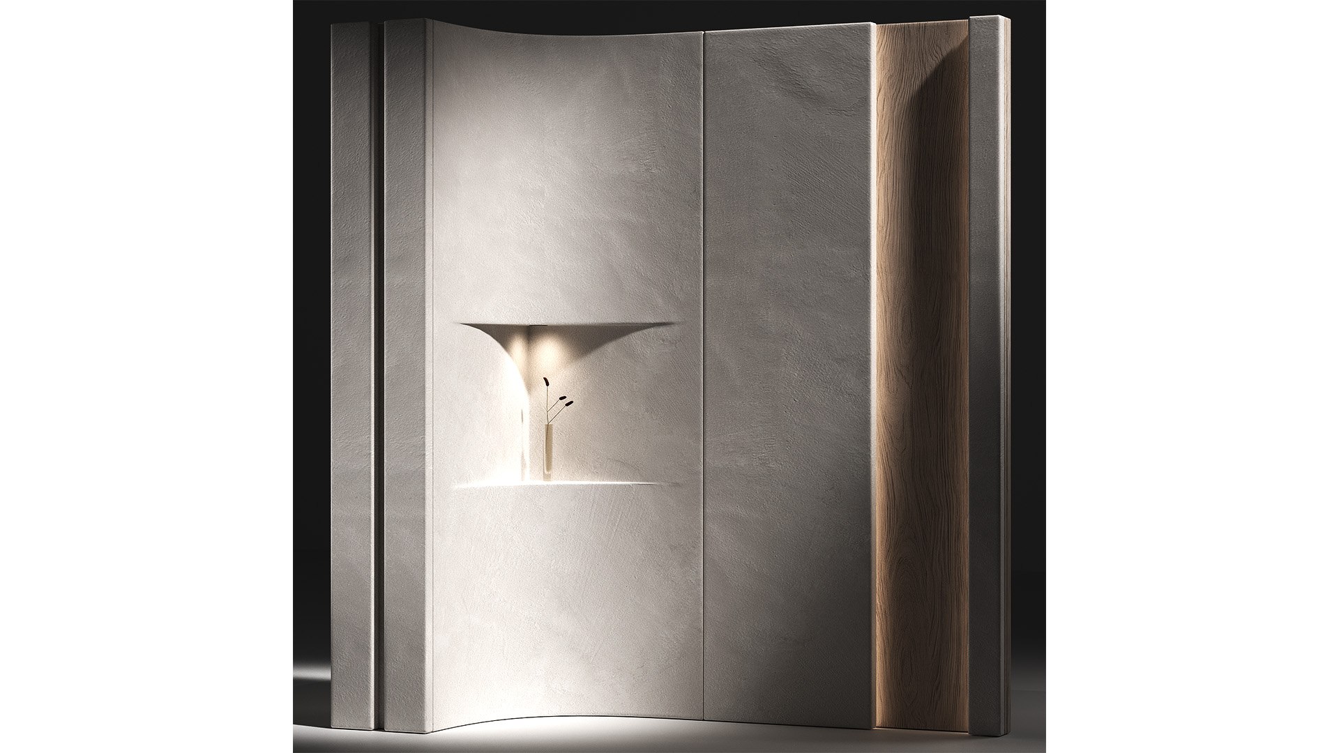 3D Corner Wall Section Plaster And Wood Niche Partition Model ...