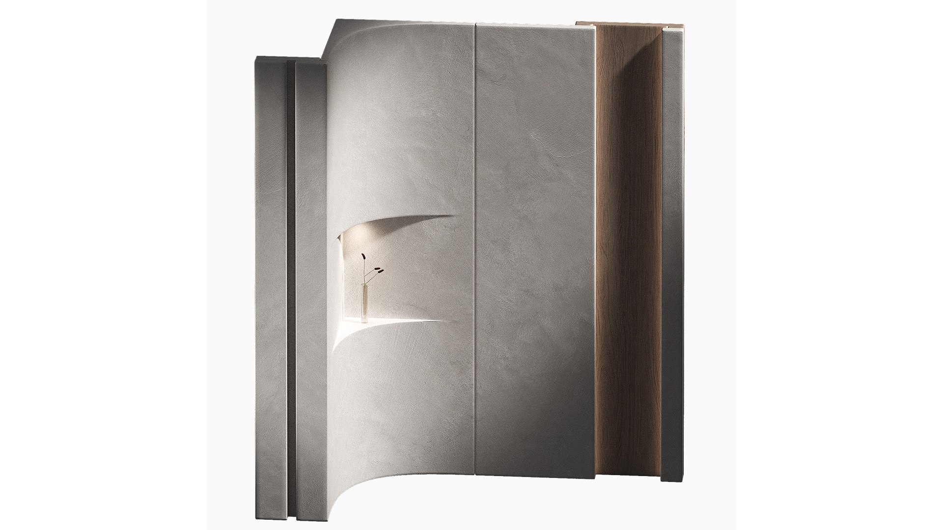 3D Corner Wall Section Plaster And Wood Niche Partition Model ...