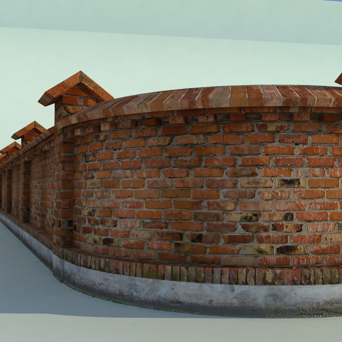 brick fence wall gate 3d model