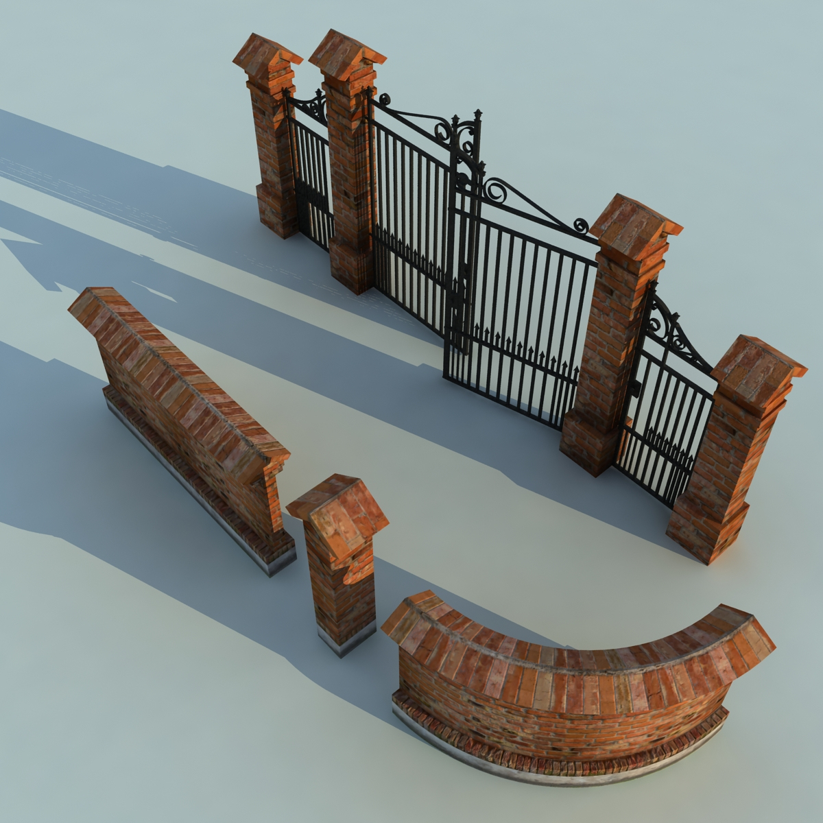 brick fence wall gate 3d model