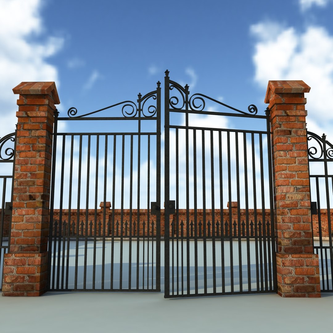 Brick Fence Wall Gate 3d Model