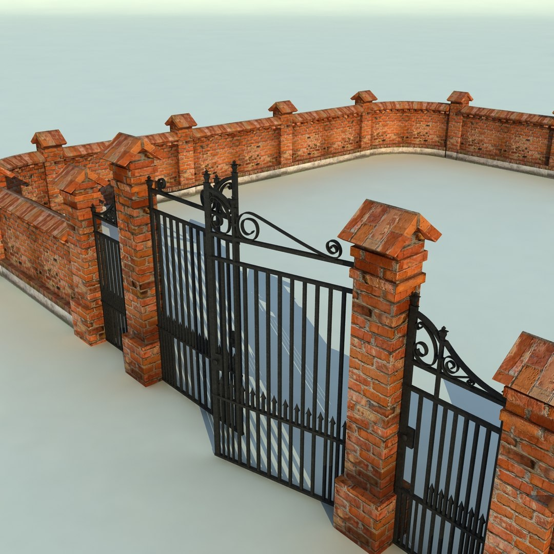 Brick Fence Wall Gate 3d Model