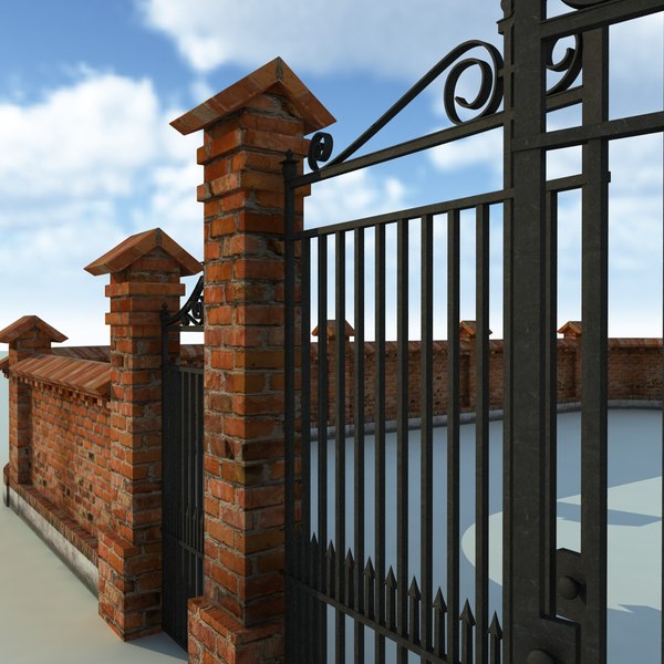 brick fence wall gate 3d model