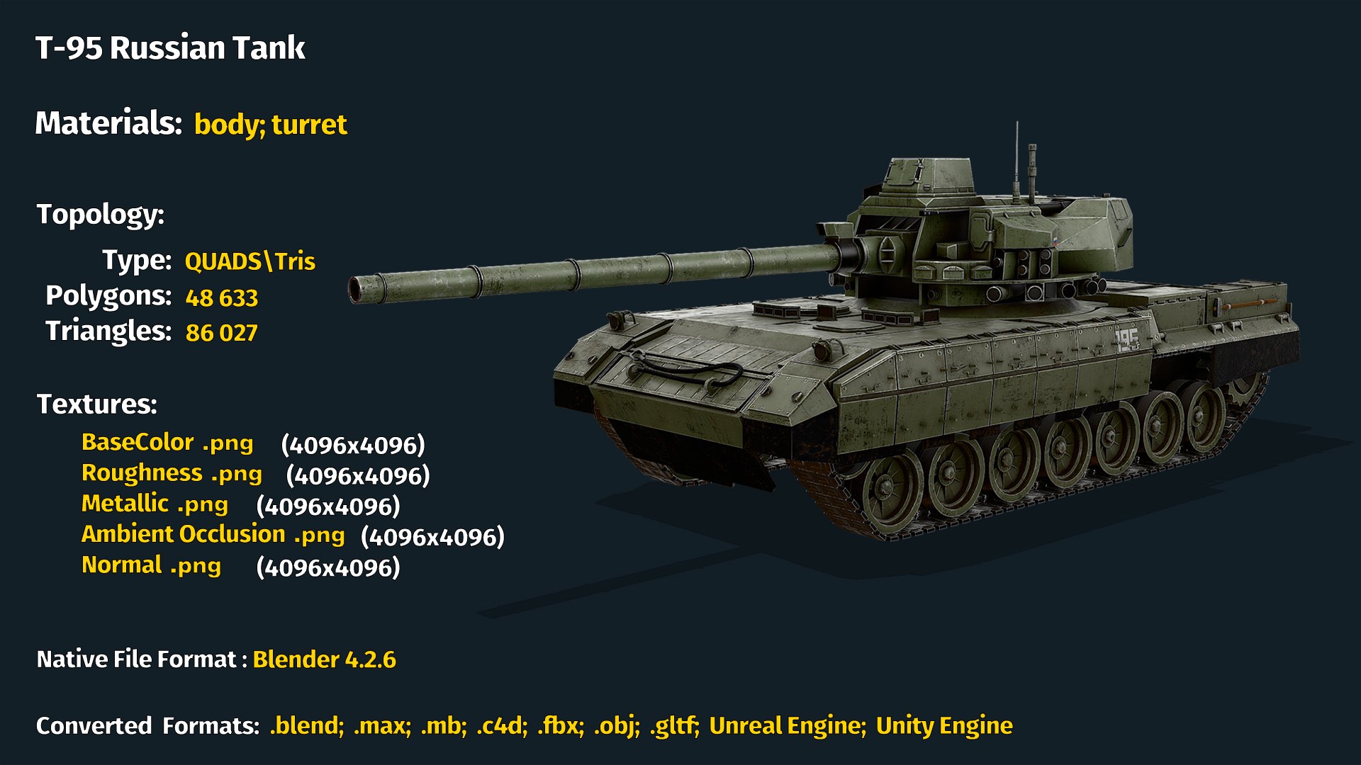 3D T-95 Russian Tank Model - TurboSquid 2354482