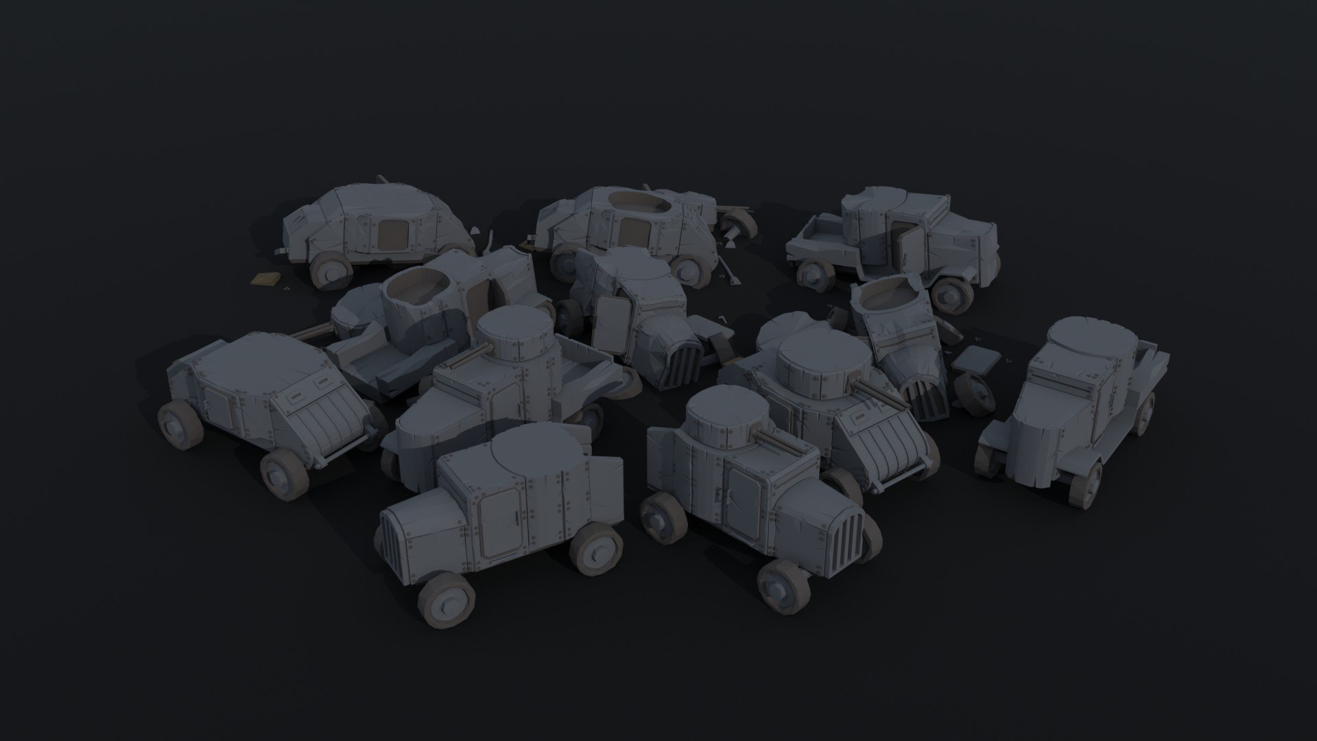 Low-poly Dieselpunk Cartoon Armored Car Kit 3D Model - TurboSquid 1909199