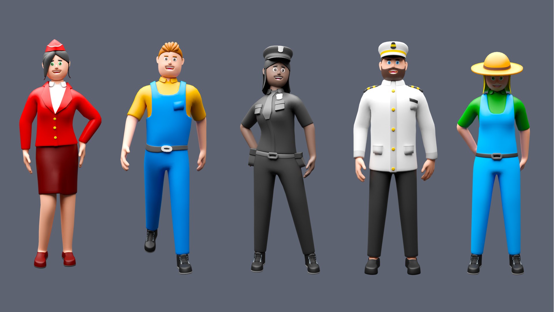 3D Cartoon Characters 3 Professions - TurboSquid 1970964