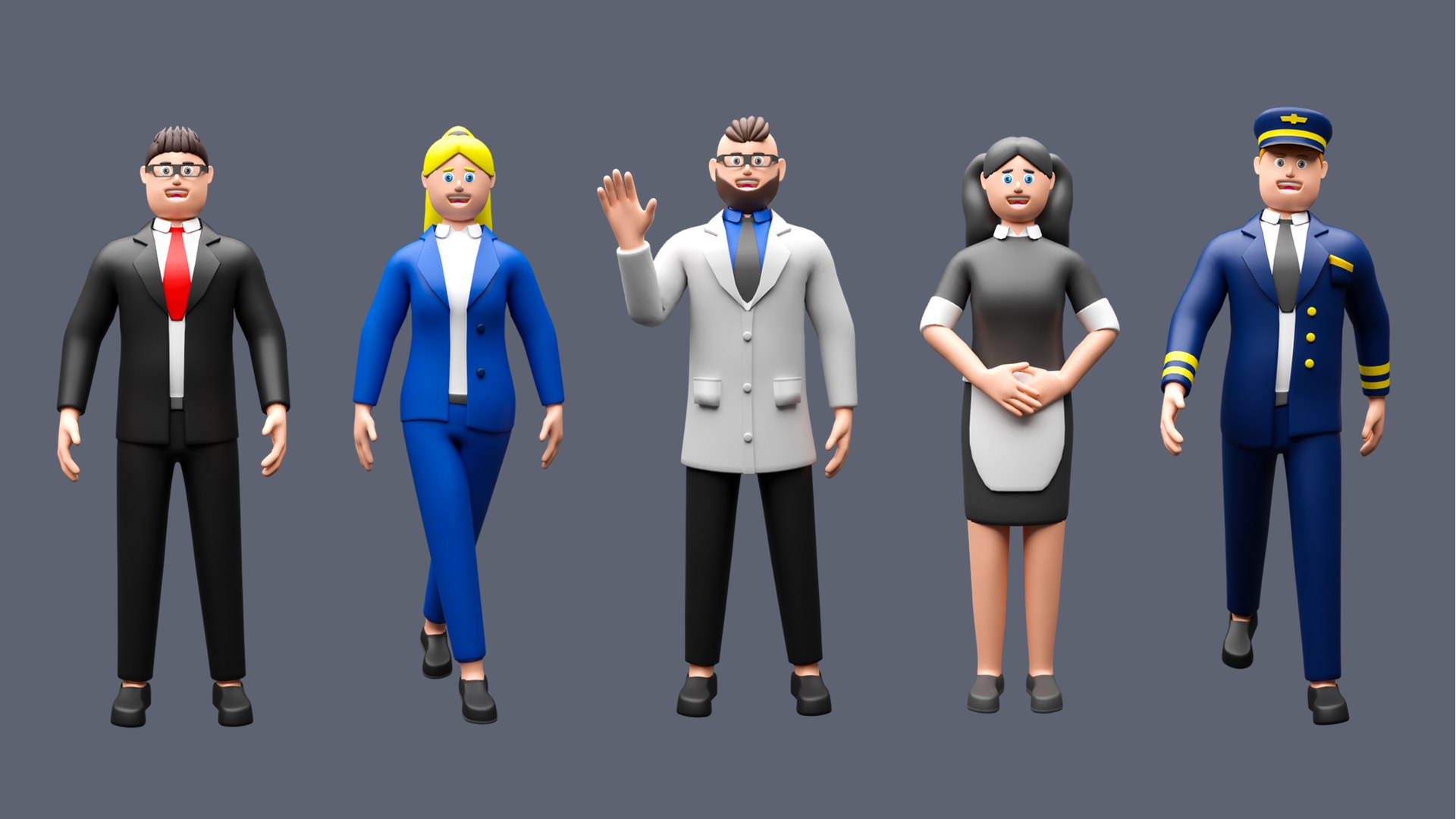 3D Cartoon Characters 3 Professions - TurboSquid 1970964