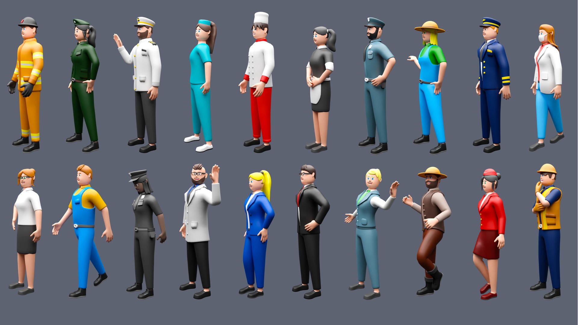 3D Cartoon Characters 3 Professions - TurboSquid 1970964