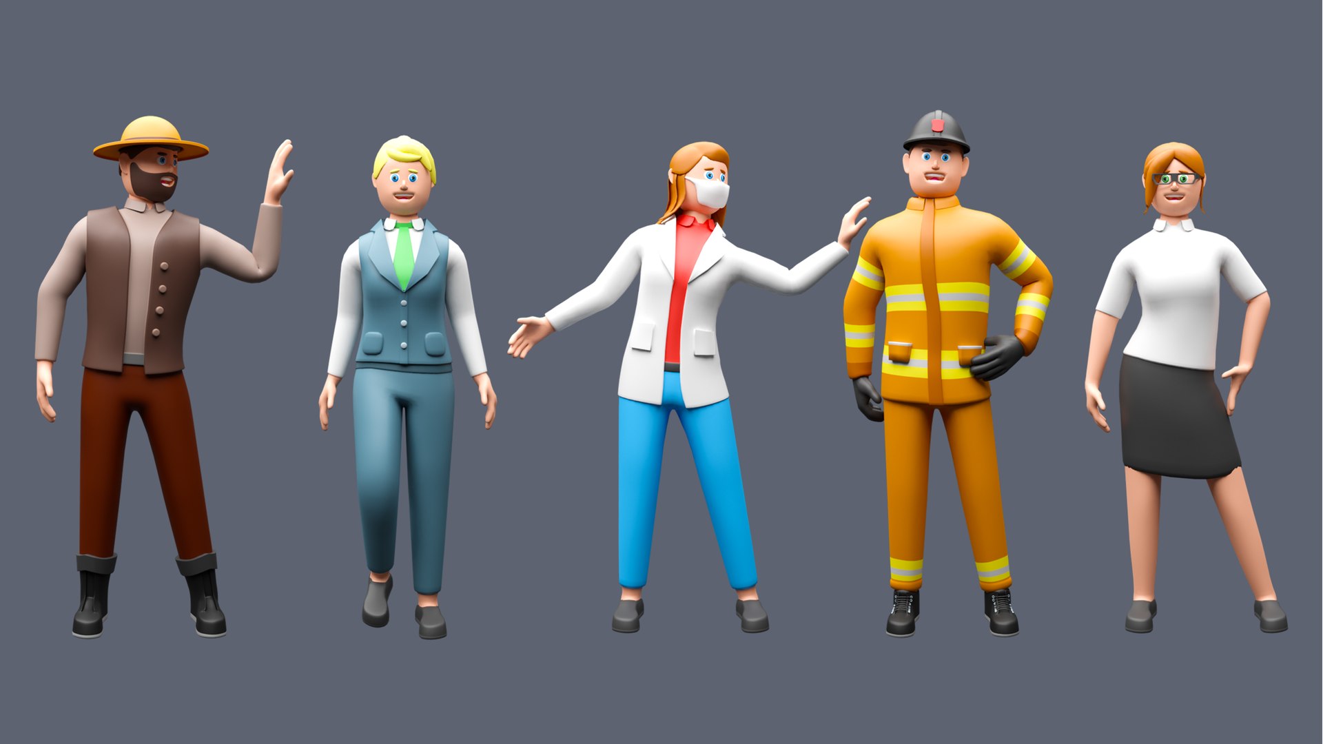 3D Cartoon Characters 3 Professions - TurboSquid 1970964
