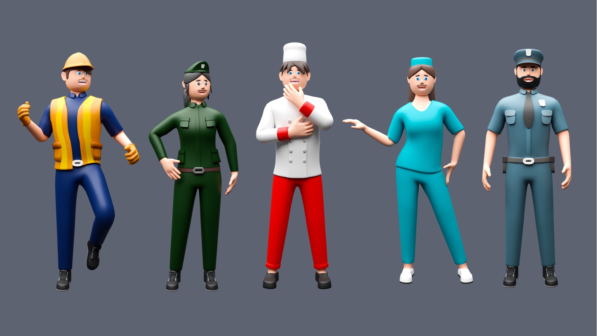 3D Cartoon Characters 3 Professions - TurboSquid 1970964