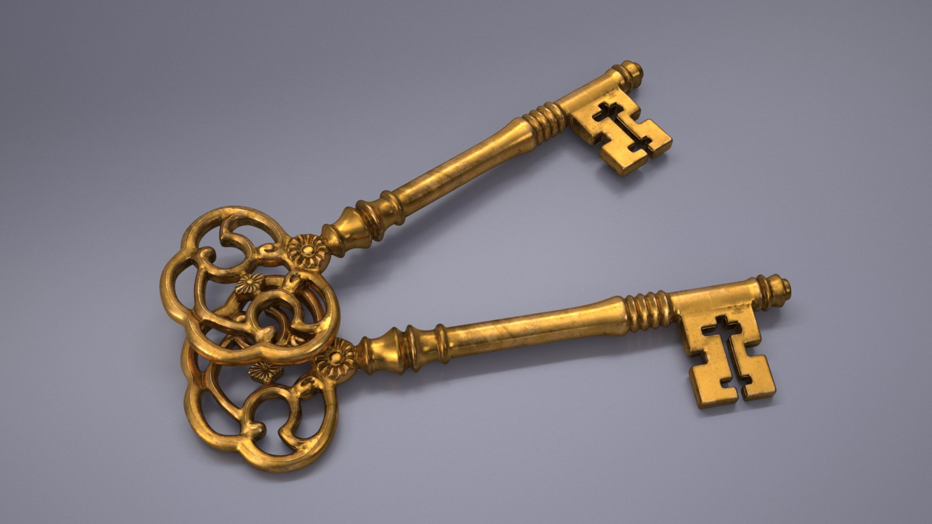 3D Antique Ornate Skeleton Key Gold - TurboSquid 2243587