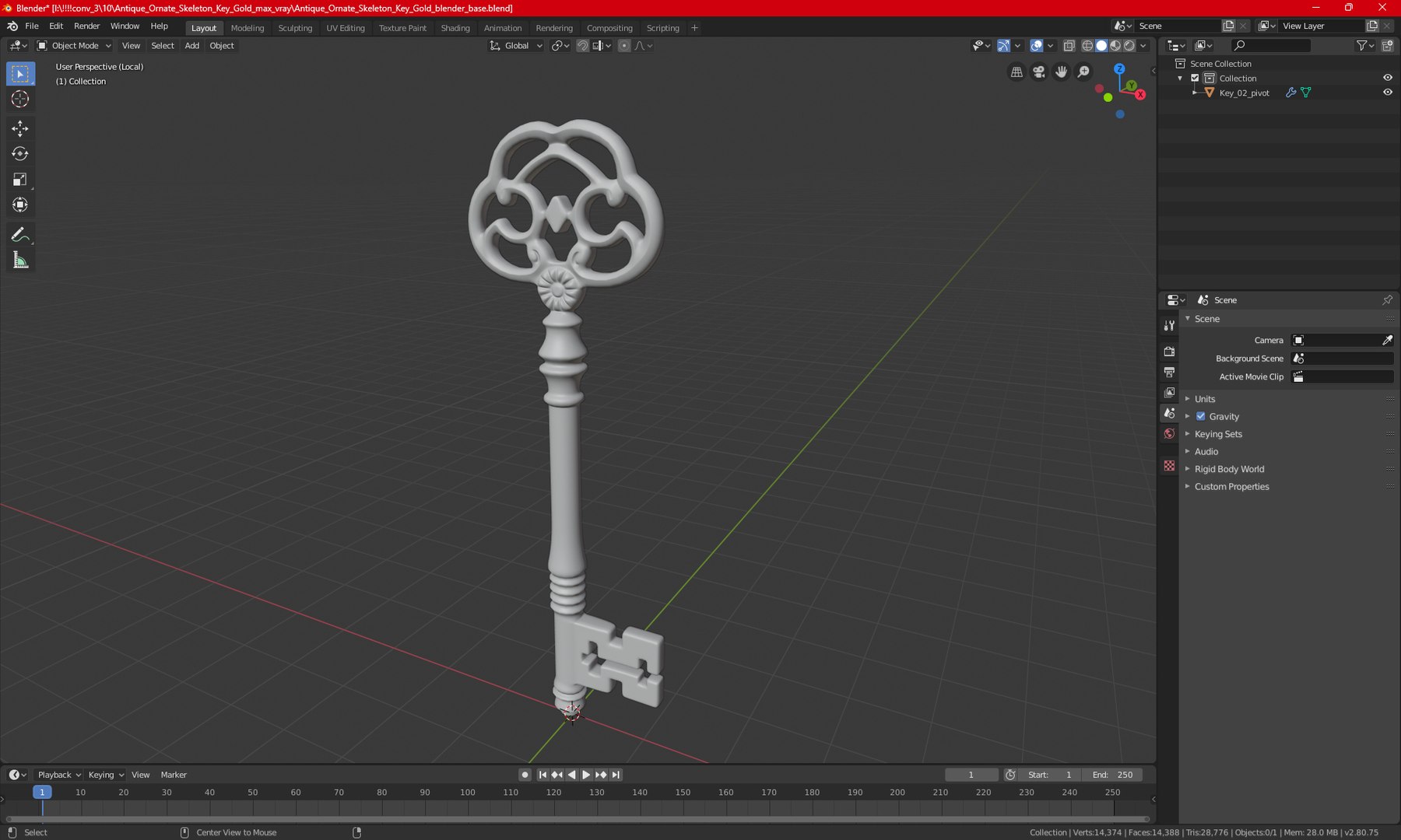 3D Antique Ornate Skeleton Key Gold - TurboSquid 2243587