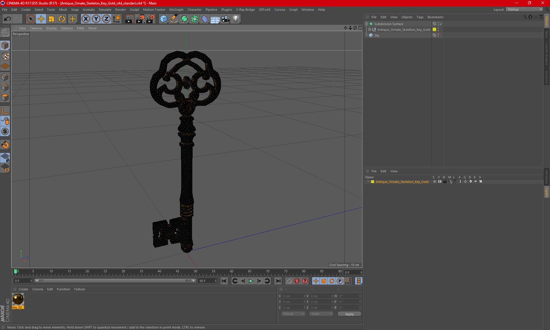 3D Antique Ornate Skeleton Key Gold - TurboSquid 2243587