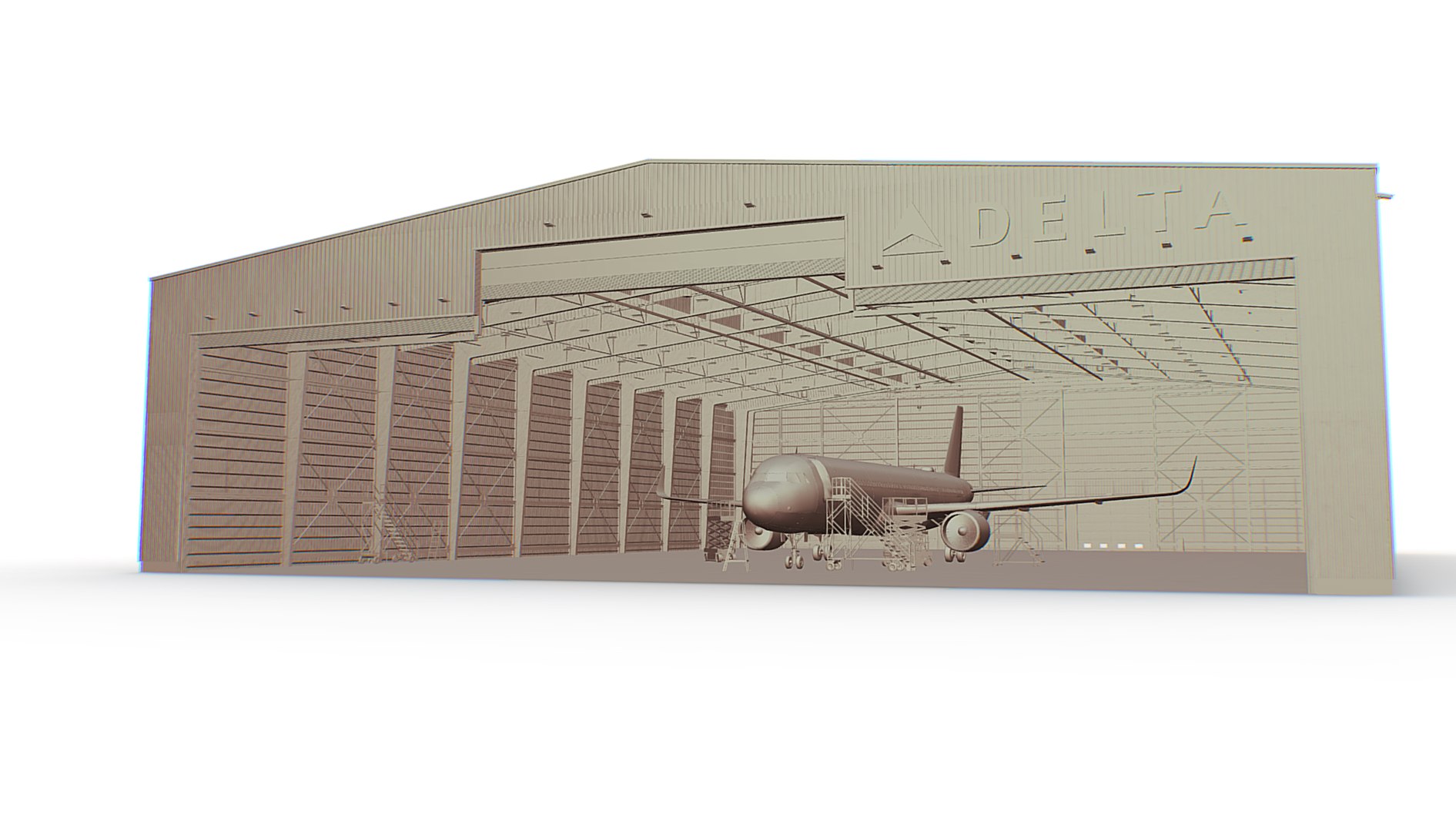 3D Delta Airlines Maintenance Hangar with A321Neo model - TurboSquid ...
