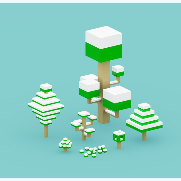 3D Isometric 3d Snow Tree Set - TurboSquid 1987673