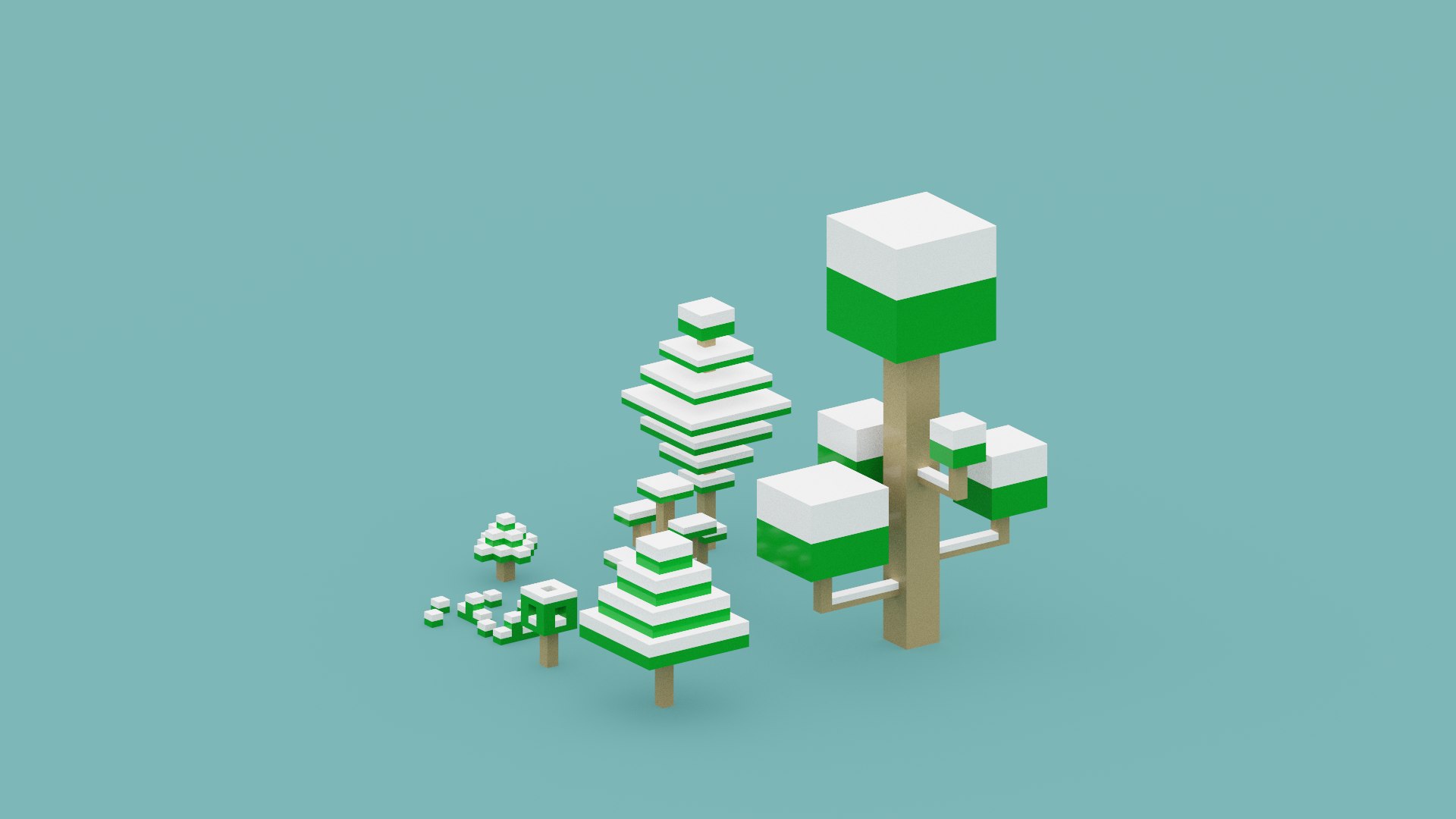 3D Isometric 3d Snow Tree Set - TurboSquid 1987673
