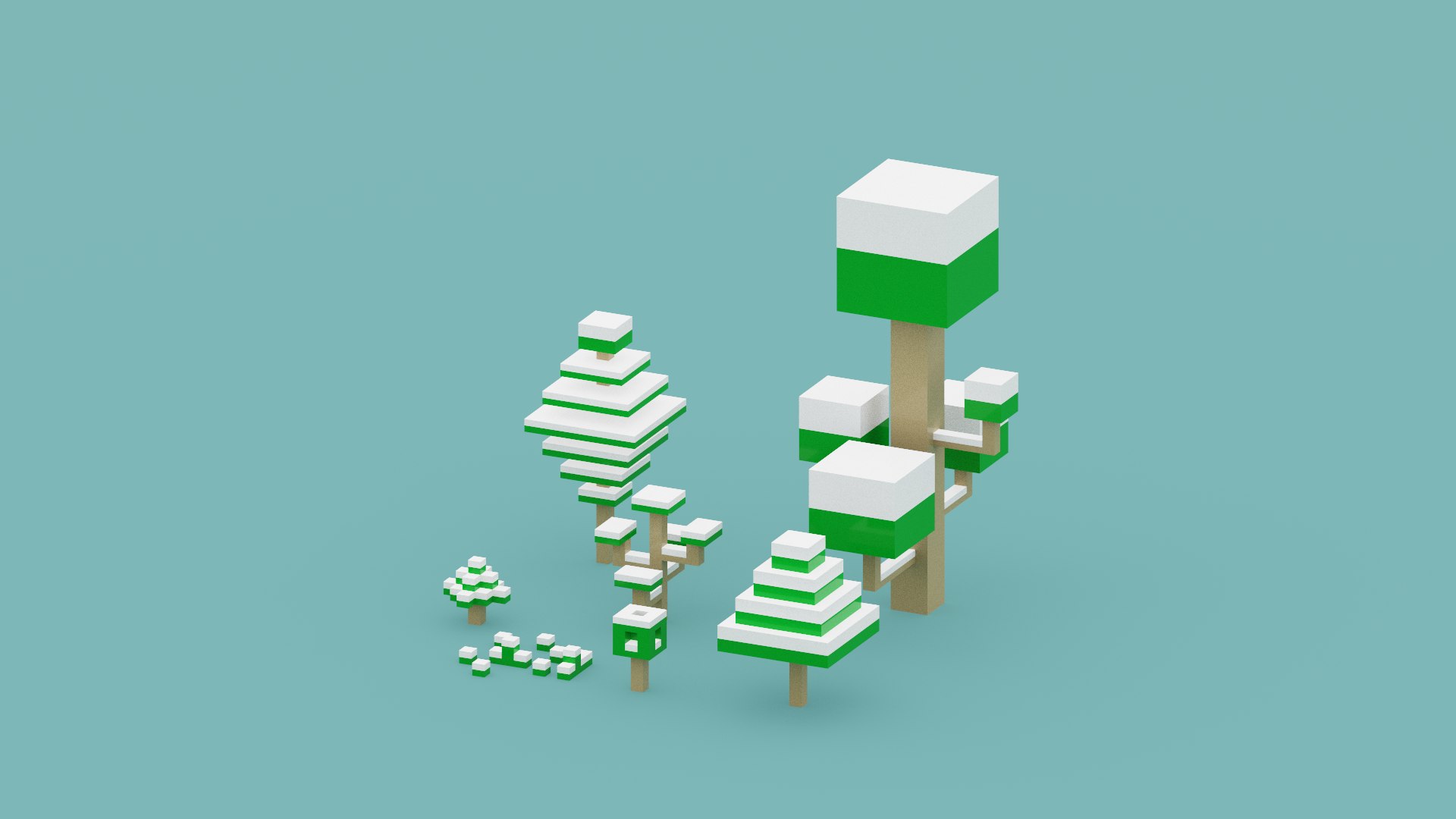 3D Isometric 3d Snow Tree Set - TurboSquid 1987673