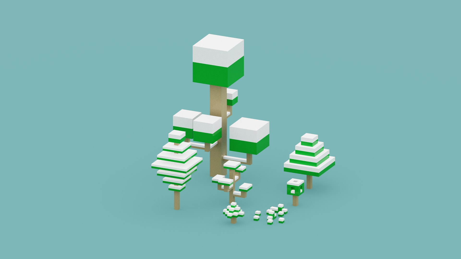 3D Isometric 3d Snow Tree Set - TurboSquid 1987673