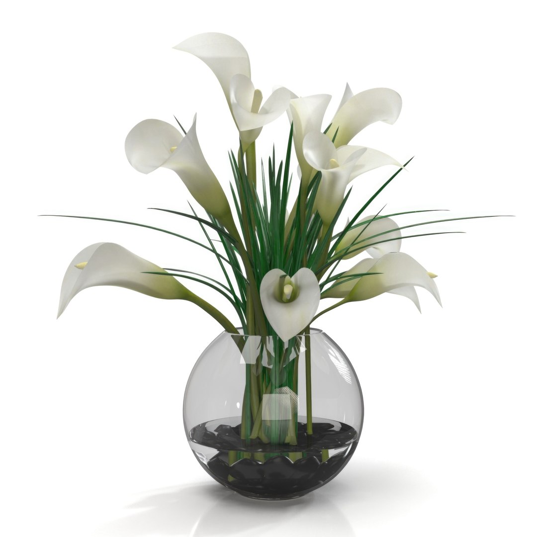 Calla Lily Arrangement In Glass Vase PBR 3D Model - TurboSquid 2230218