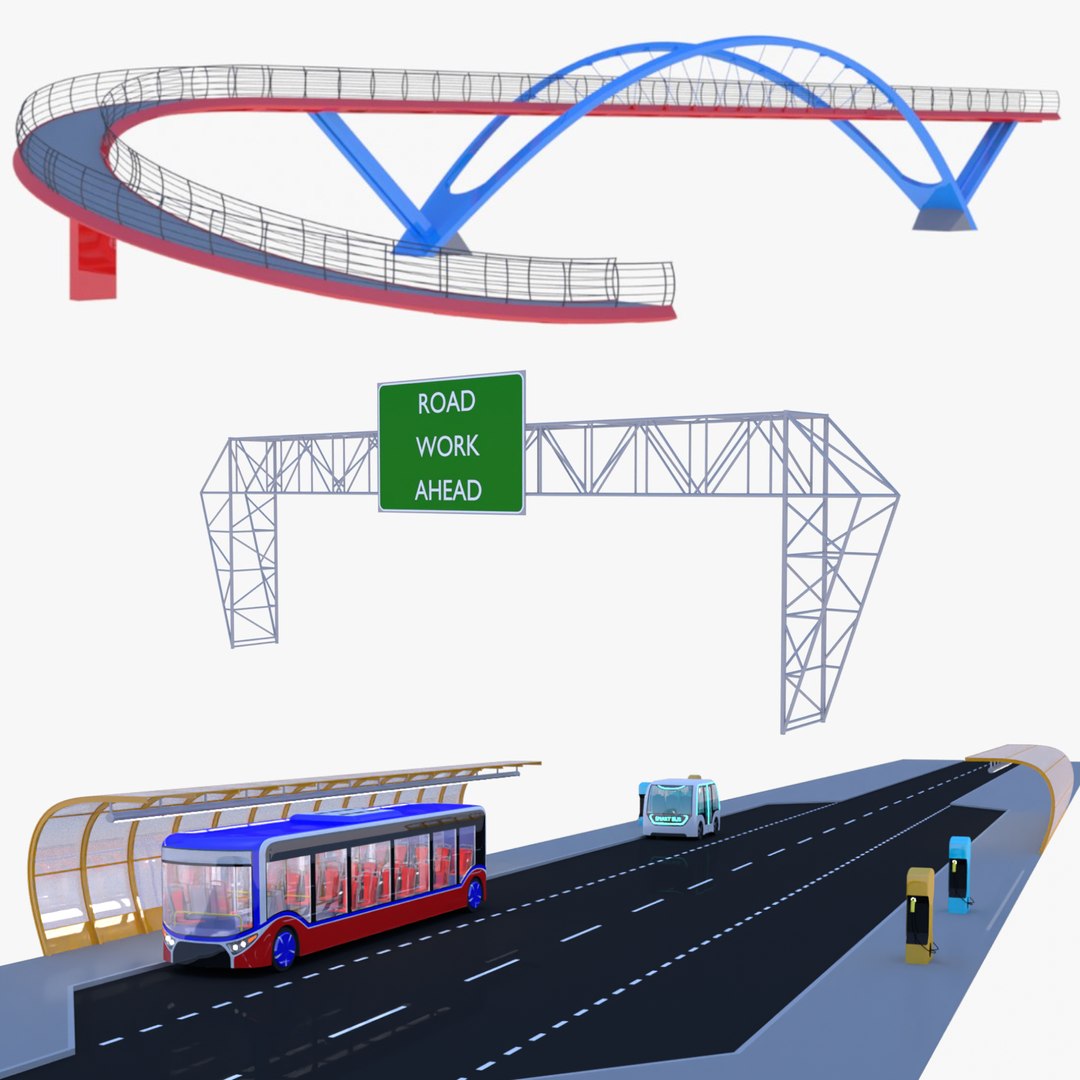 Bus Stop Bridge And Highway Sign 3D - TurboSquid 2191229