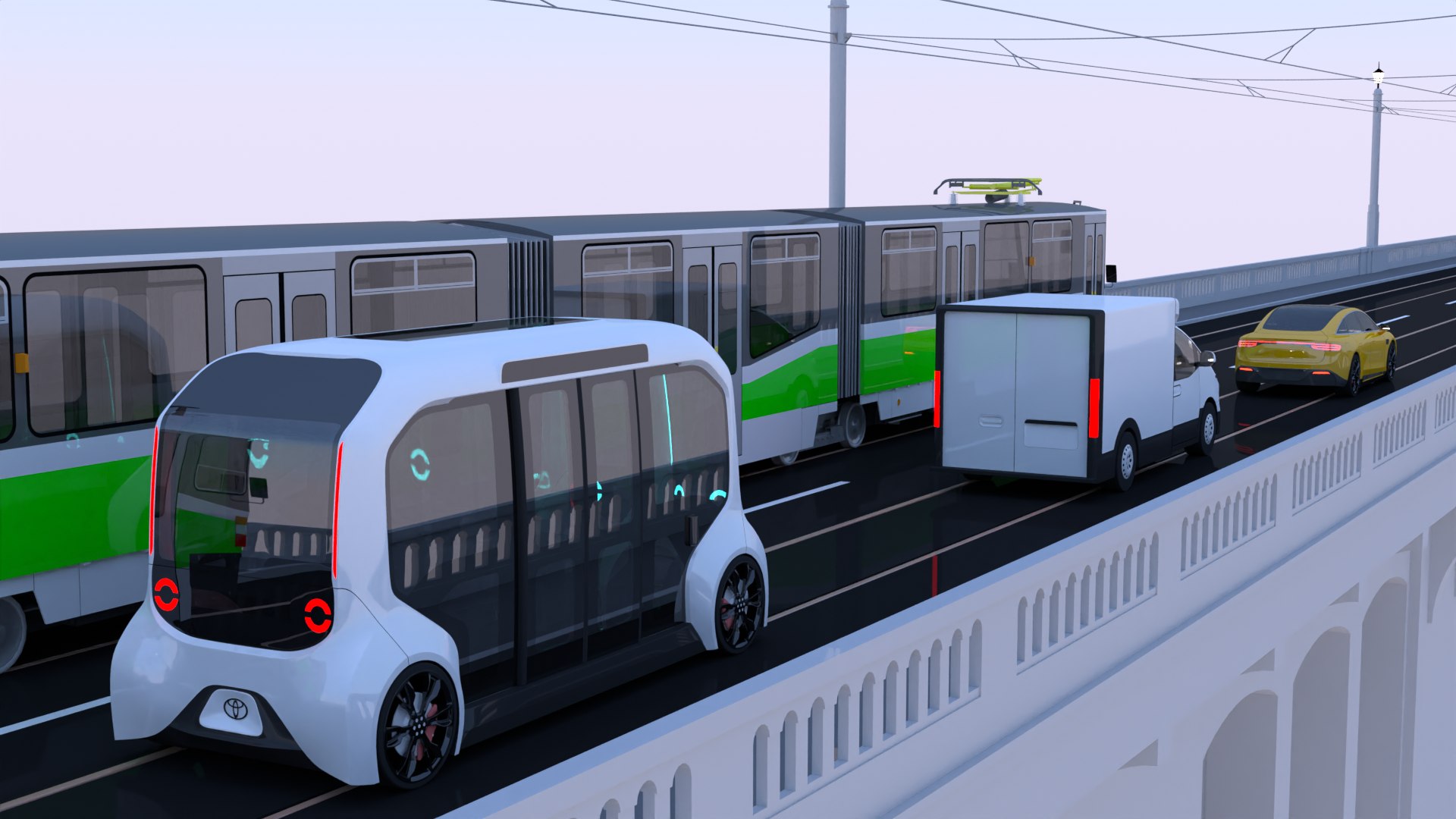 3D Bridge With Tram And Cars IV Model - TurboSquid 2263119