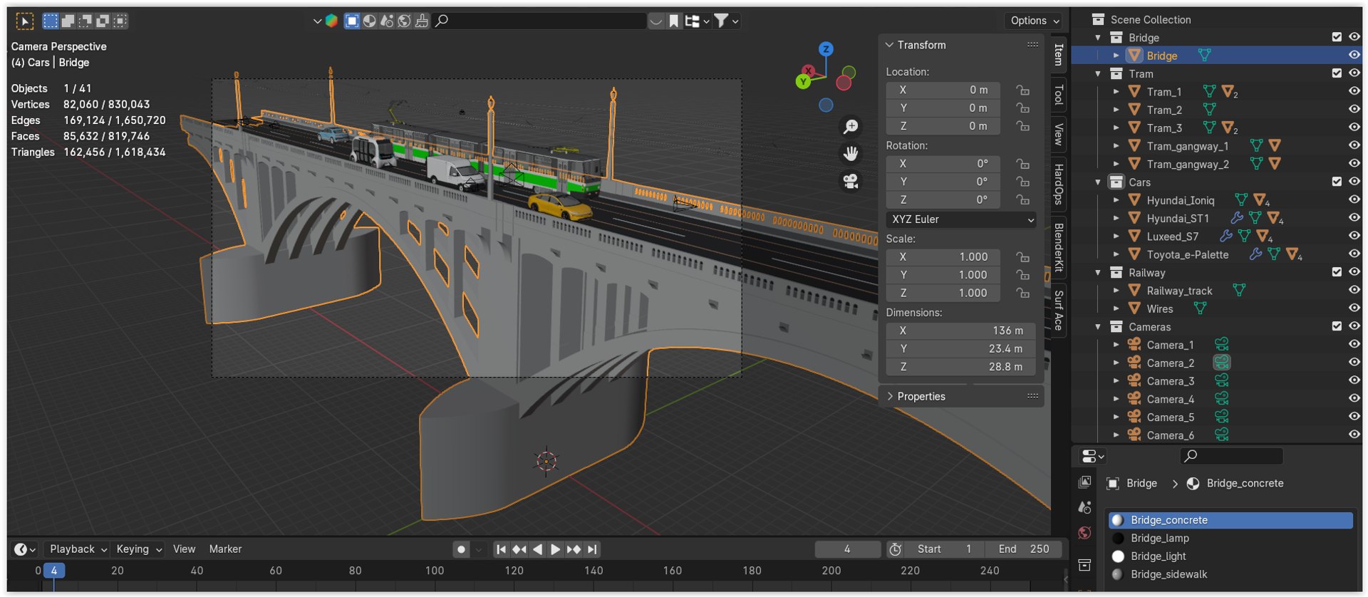 3D Bridge With Tram And Cars IV Model - TurboSquid 2263119