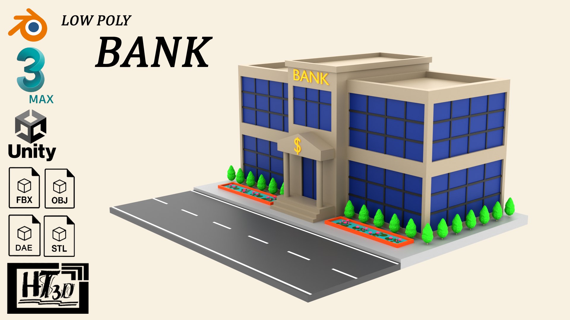 3D Low Poly Bank Building Model - TurboSquid 2134873