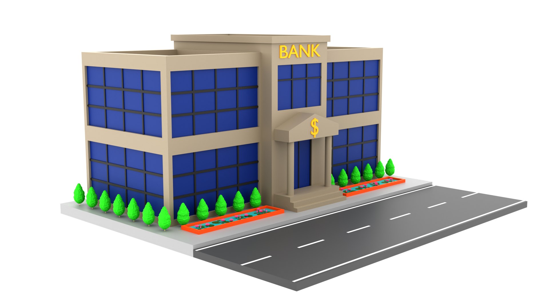 3D Low Poly Bank Building Model - TurboSquid 2134873