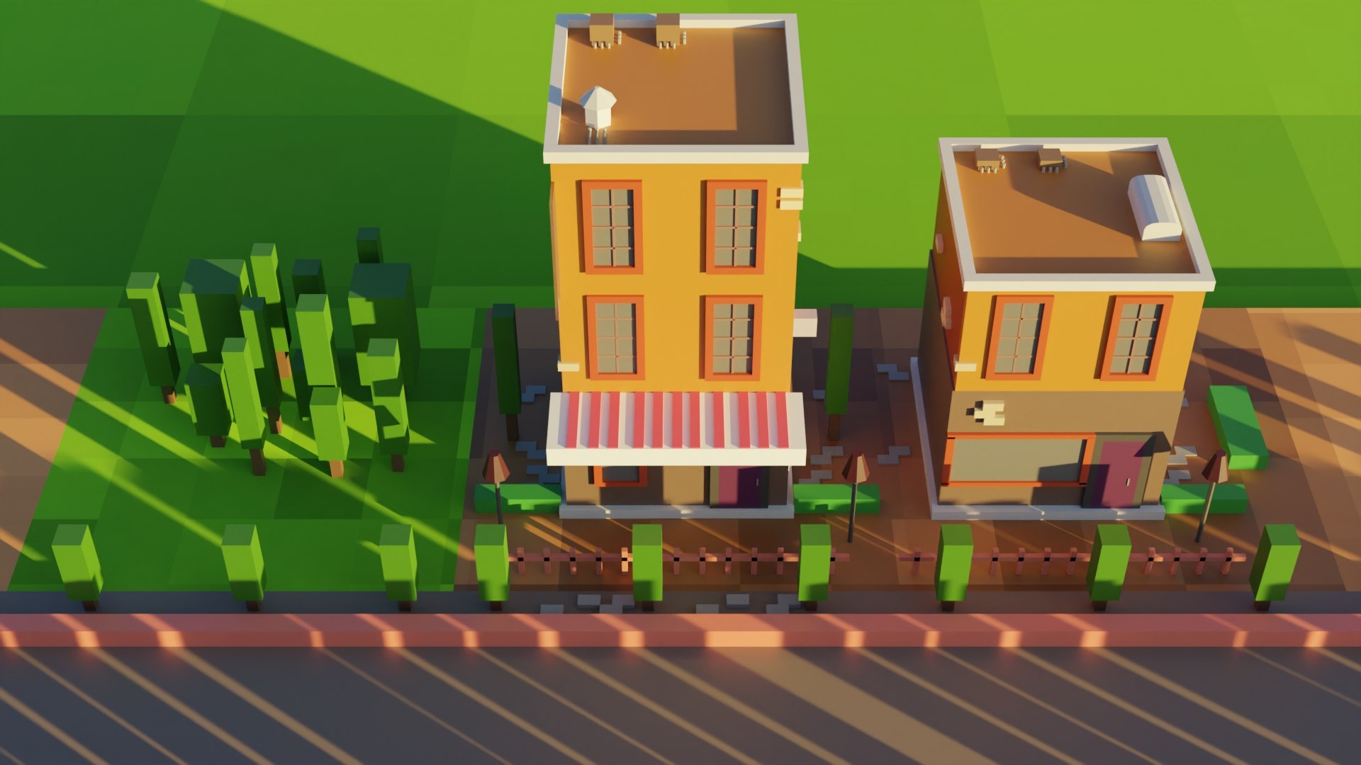 Small Village Beside Countryside Road - Low Poly Town 3D Model ...