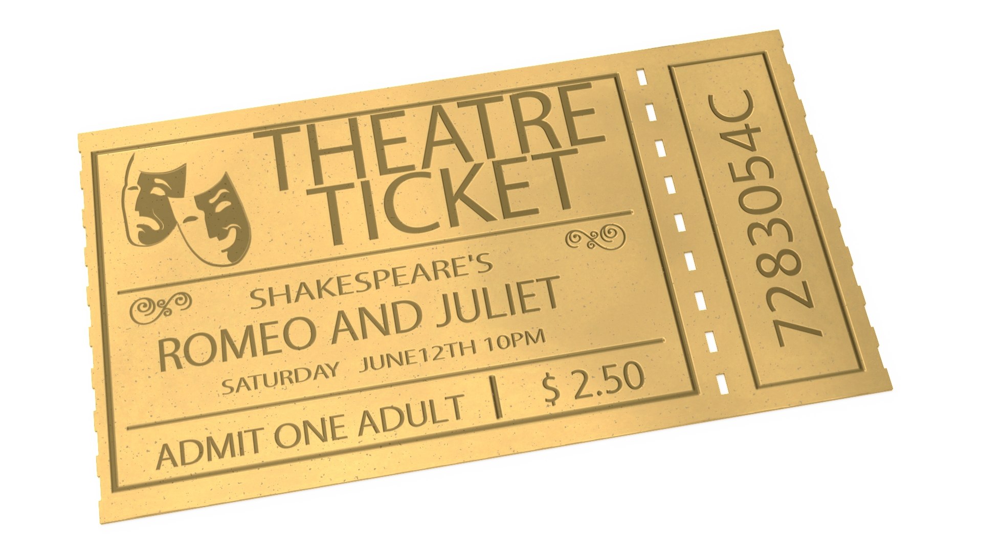 3D Vintage Golden Theatre Ticket Model - TurboSquid 2238362