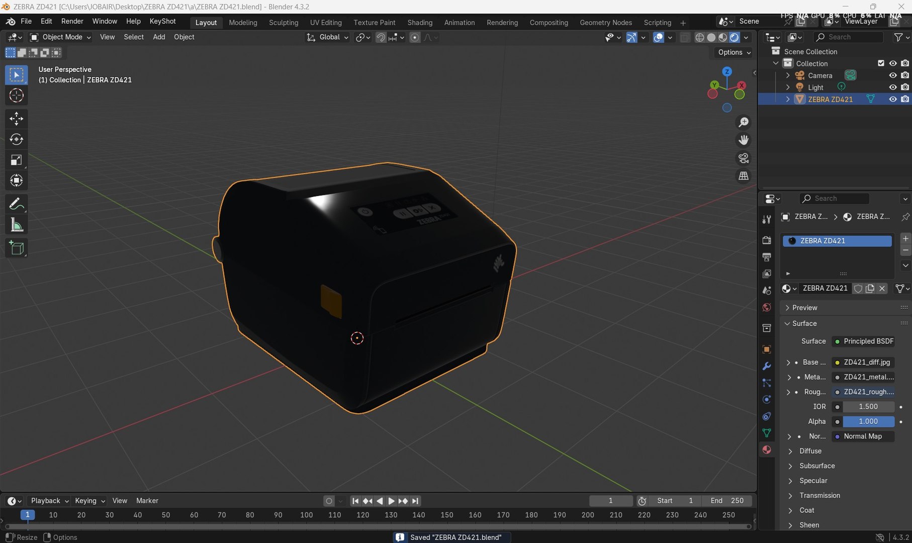 3D ZEBRA ZD421 Direct Thermal Desktop Printer - TurboSquid 2346286