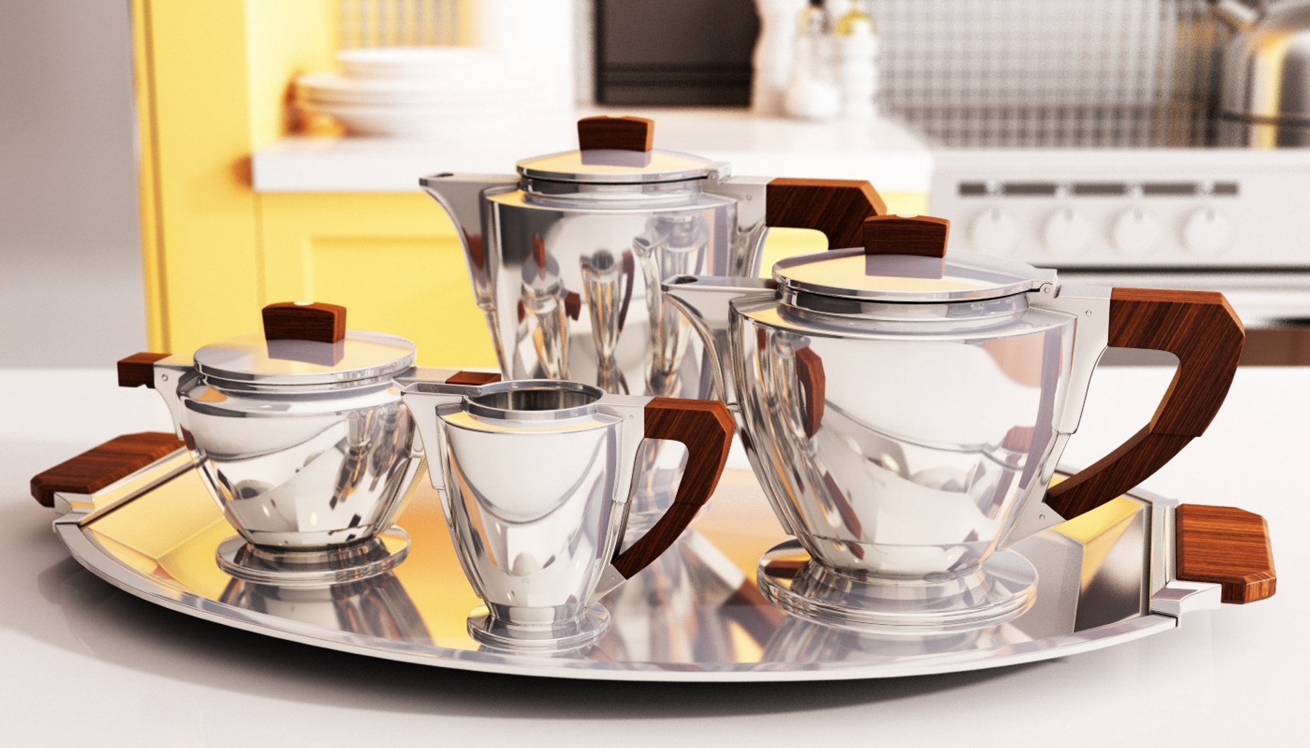 Silver Plated Tea Set Model - TurboSquid 1307043