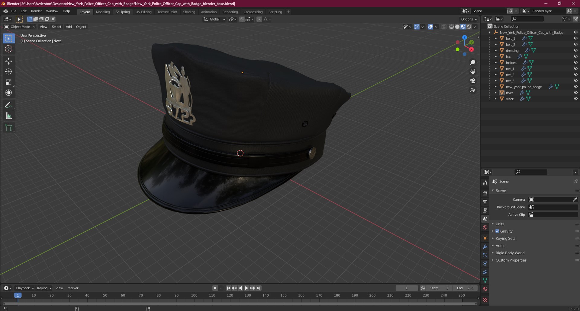 3D New York Police Officer Cap With Badge - TurboSquid 2250035