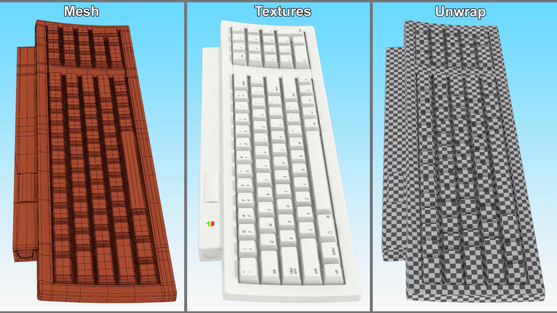 3D Vintage Apple Keyboard II - TurboSquid 2209605