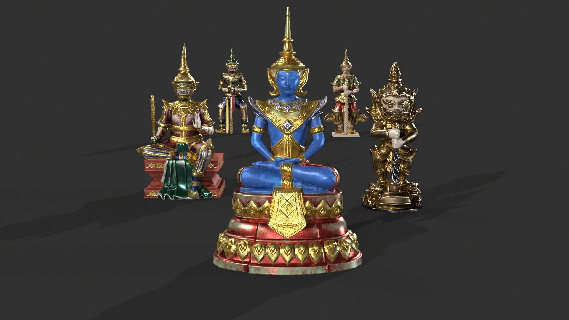 3D Thailand Painted Statues - TurboSquid 2276323