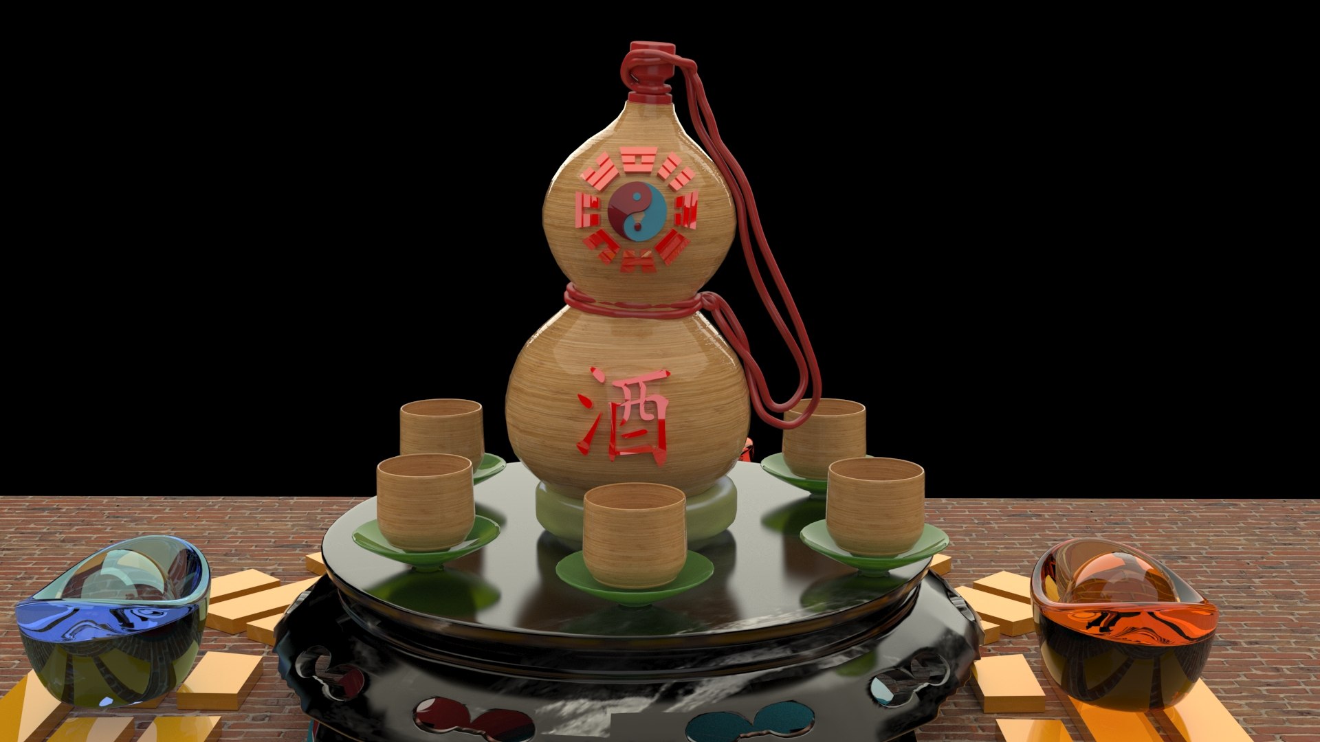 3D Chinese Gourd Wine Bottle - TurboSquid 2138639