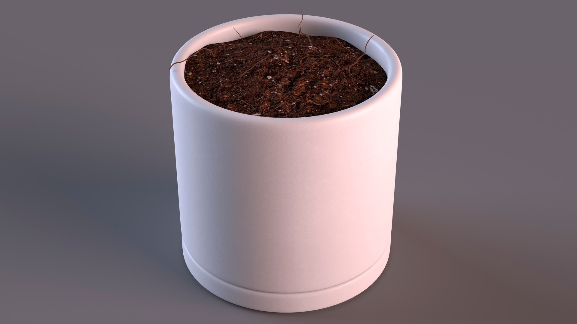 White Flower Pot With Soil 3D - TurboSquid 2123557