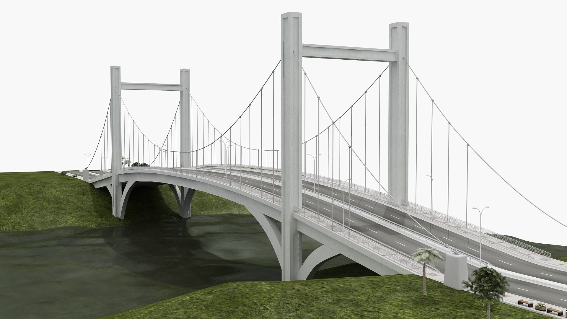 3D Suspension Bridge Model - TurboSquid 1277546