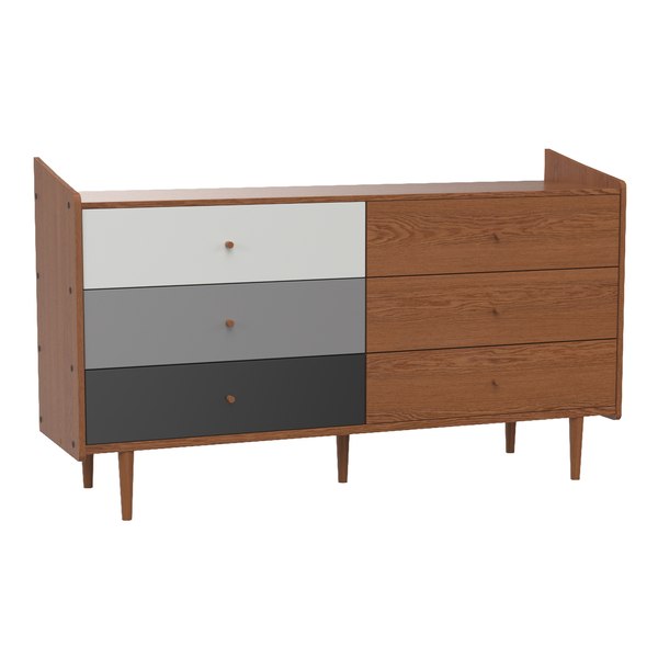 Halden Mid Century Modern Multicolor Walnut Brown 6 Drawer Dresser 3D ...