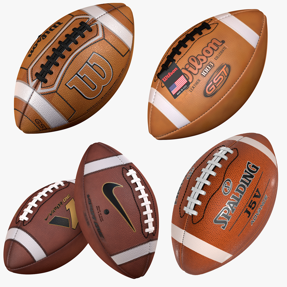 American Football Ball Collection 3D model - TurboSquid 1767139