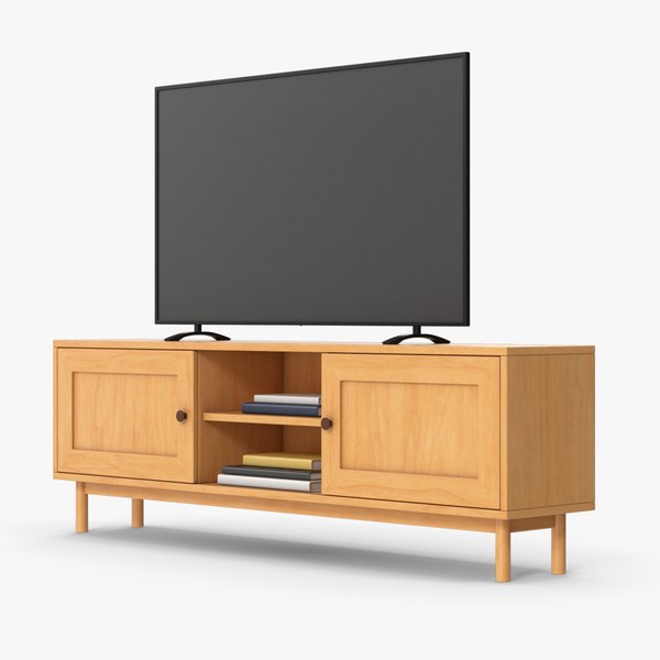 Wooden TV Stand With TV model - TurboSquid 1840067