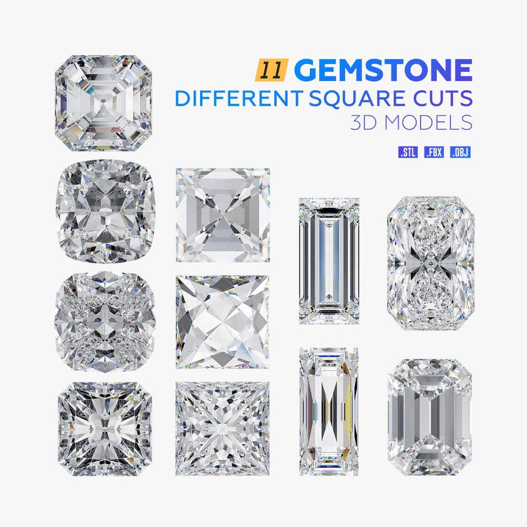 Gemstones In Different Square Cuts 3D Models Pack2 3D Model ...