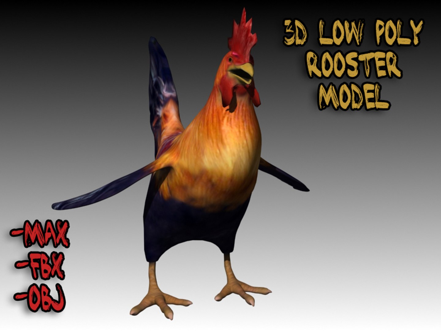 Cartoon Style Rooster 3d Model