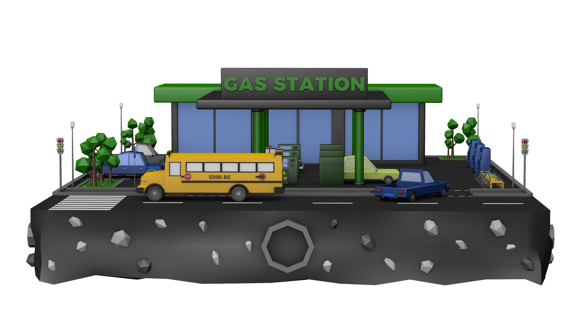 Gas Station Low Poly 3D Model - TurboSquid 1946459