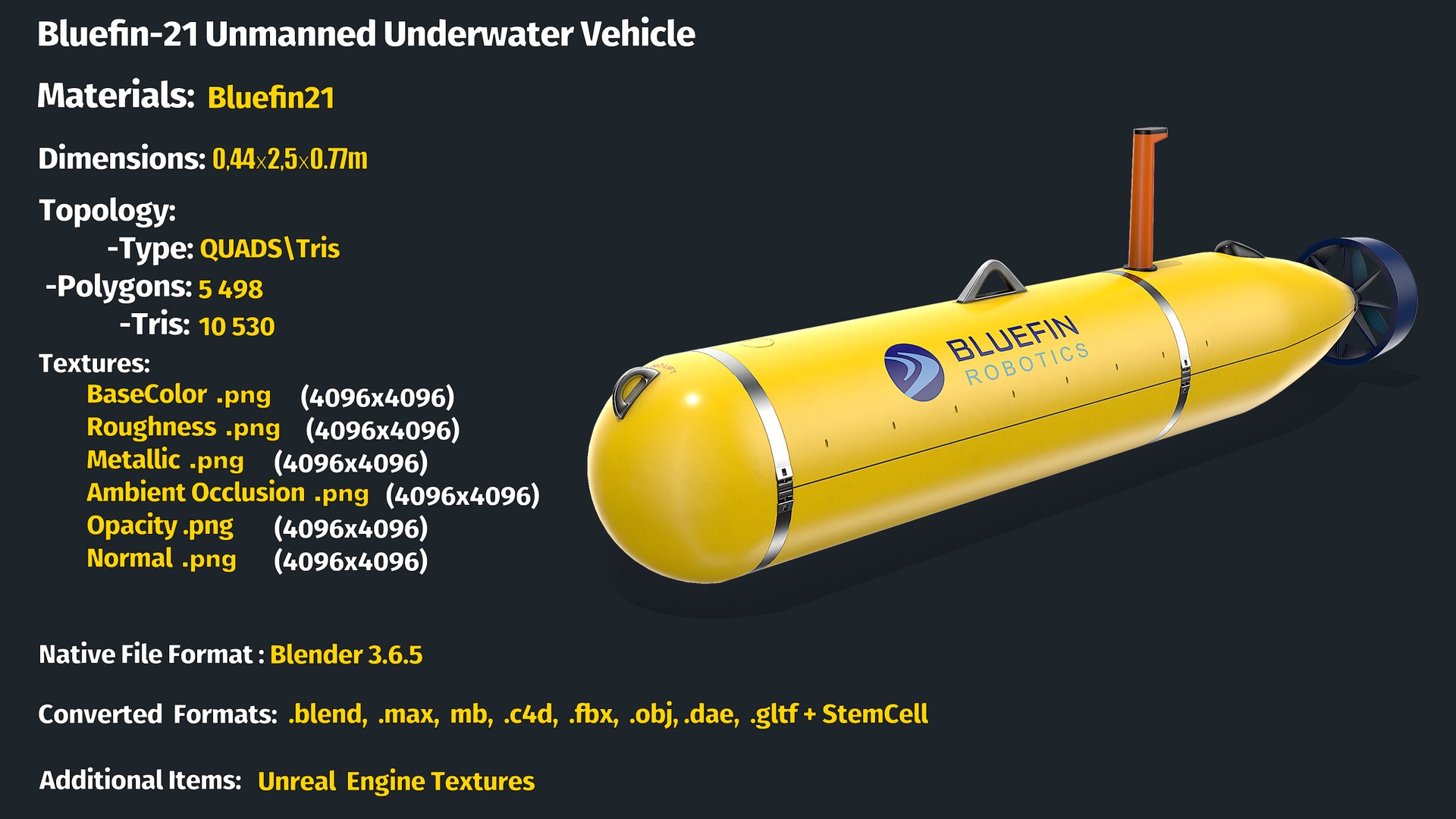 Bluefin-21 Unmanned Underwater Vehicle 3D - TurboSquid 2161226
