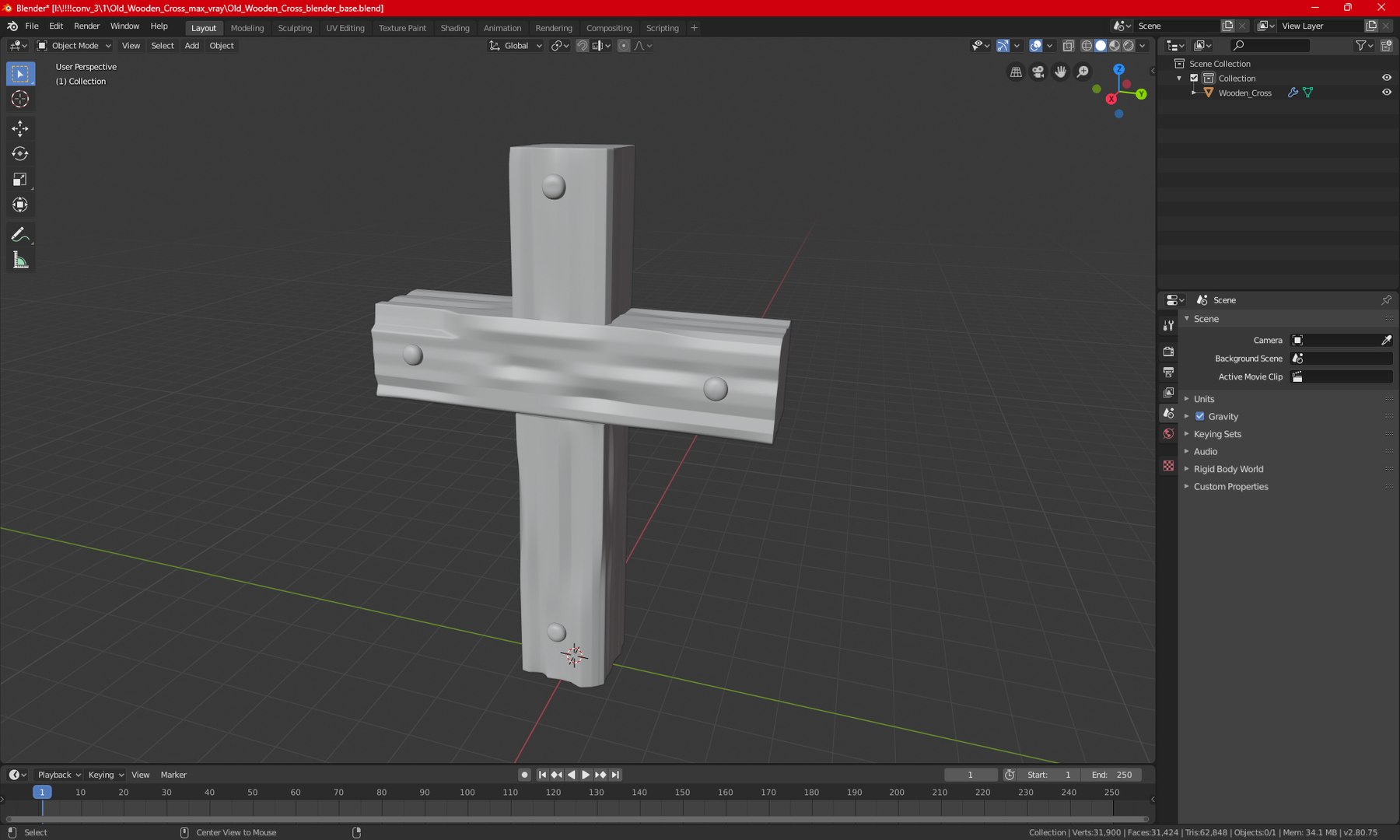 3D Old Wooden Cross - TurboSquid 2128303