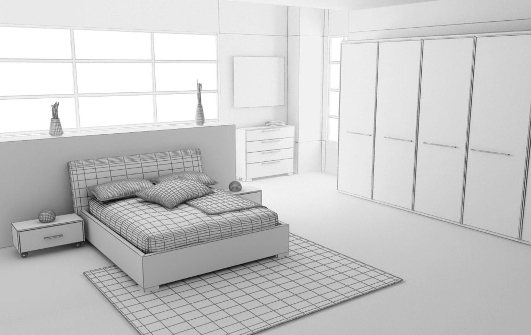 bedroom set 03 beds 3d max